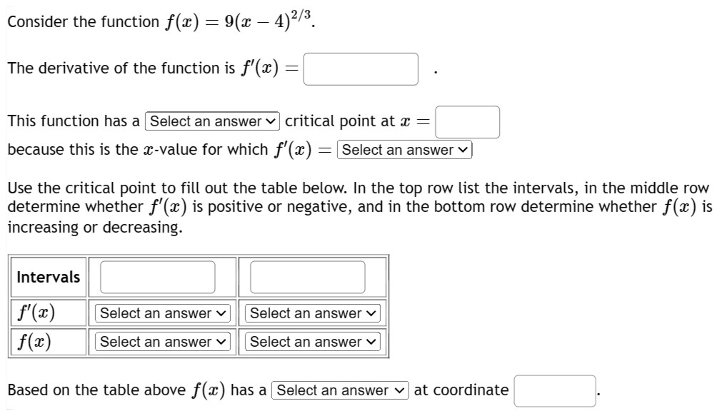 Solved Consider the function f(x)=9(x-4)23.The derivative of | Chegg.com