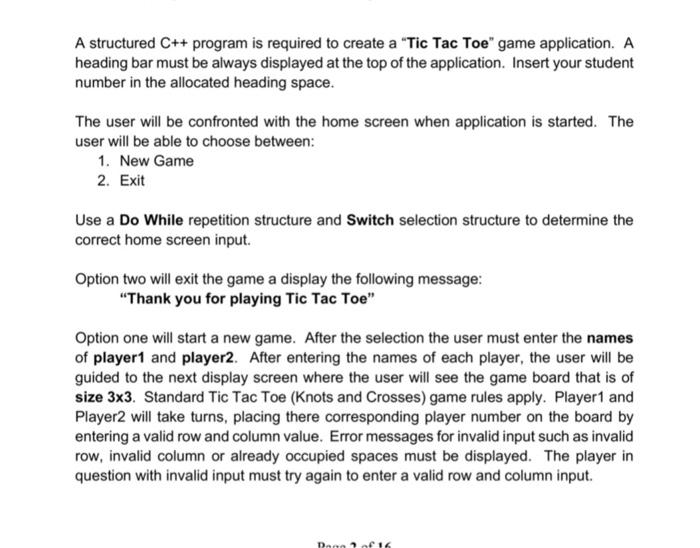 Solved A structured C++ program is required to create a "Tic | Chegg.com