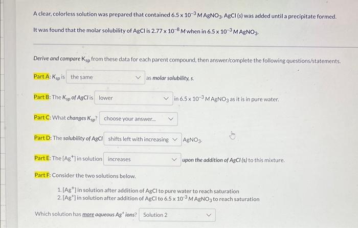 Solved A clear, colorless solution was prepared that | Chegg.com