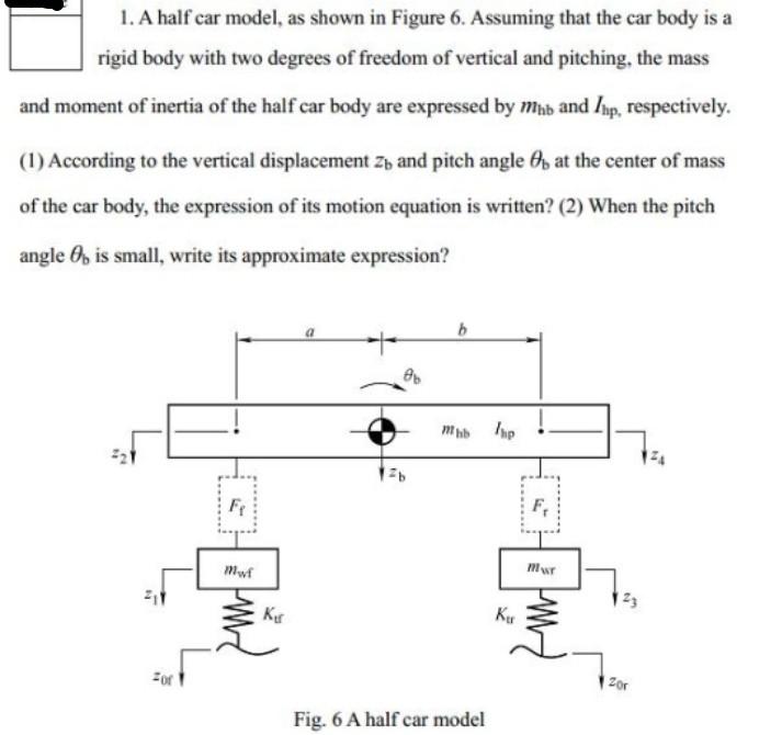 1. A half car model, as shown in Figure 6. Assuming | Chegg.com