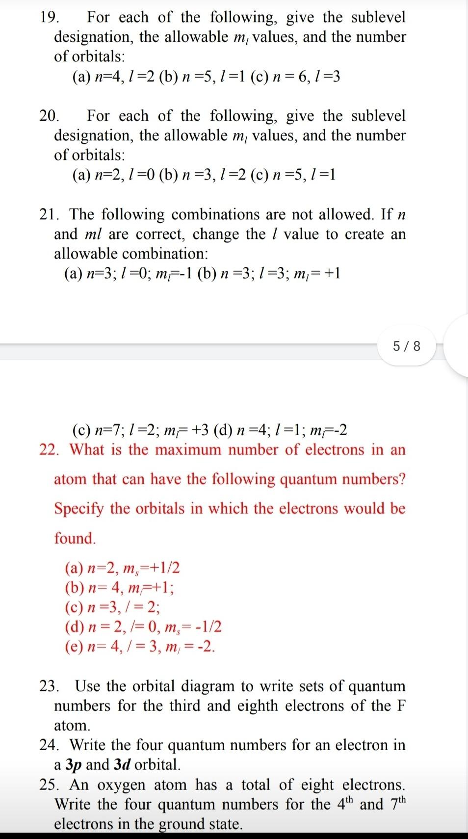 Solved 19 For Each Of The Following Give The Sublevel Chegg