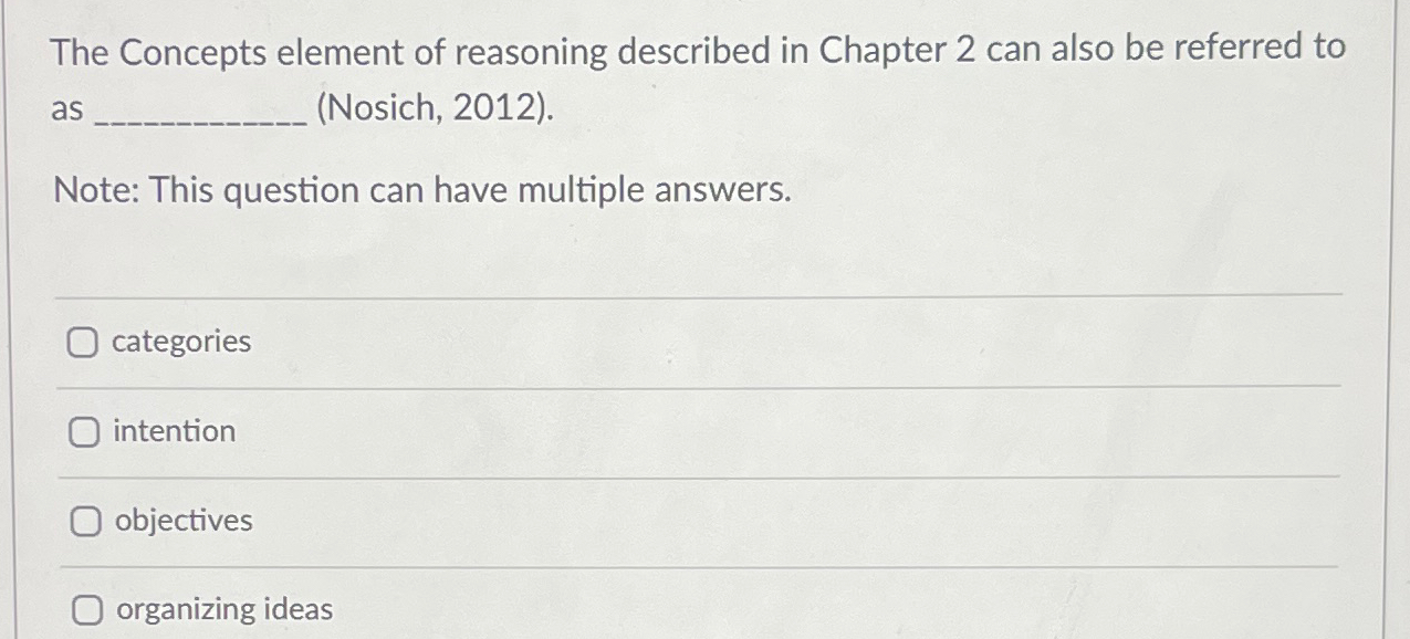 Solved The Concepts element of reasoning described in | Chegg.com