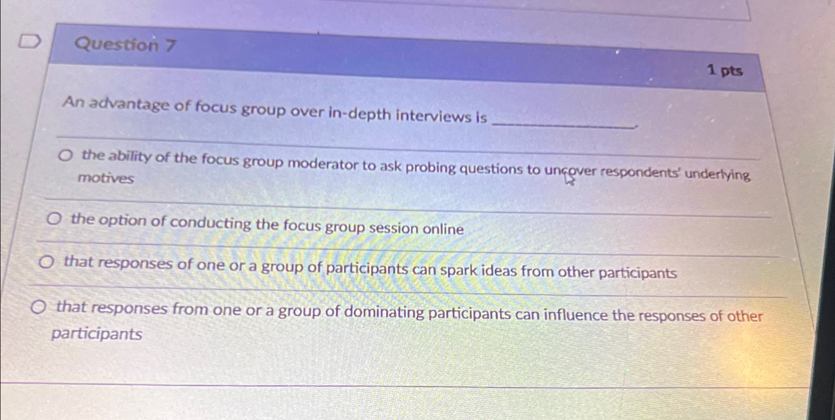 Solved Question 71 ﻿ptsAn advantage of focus group over | Chegg.com