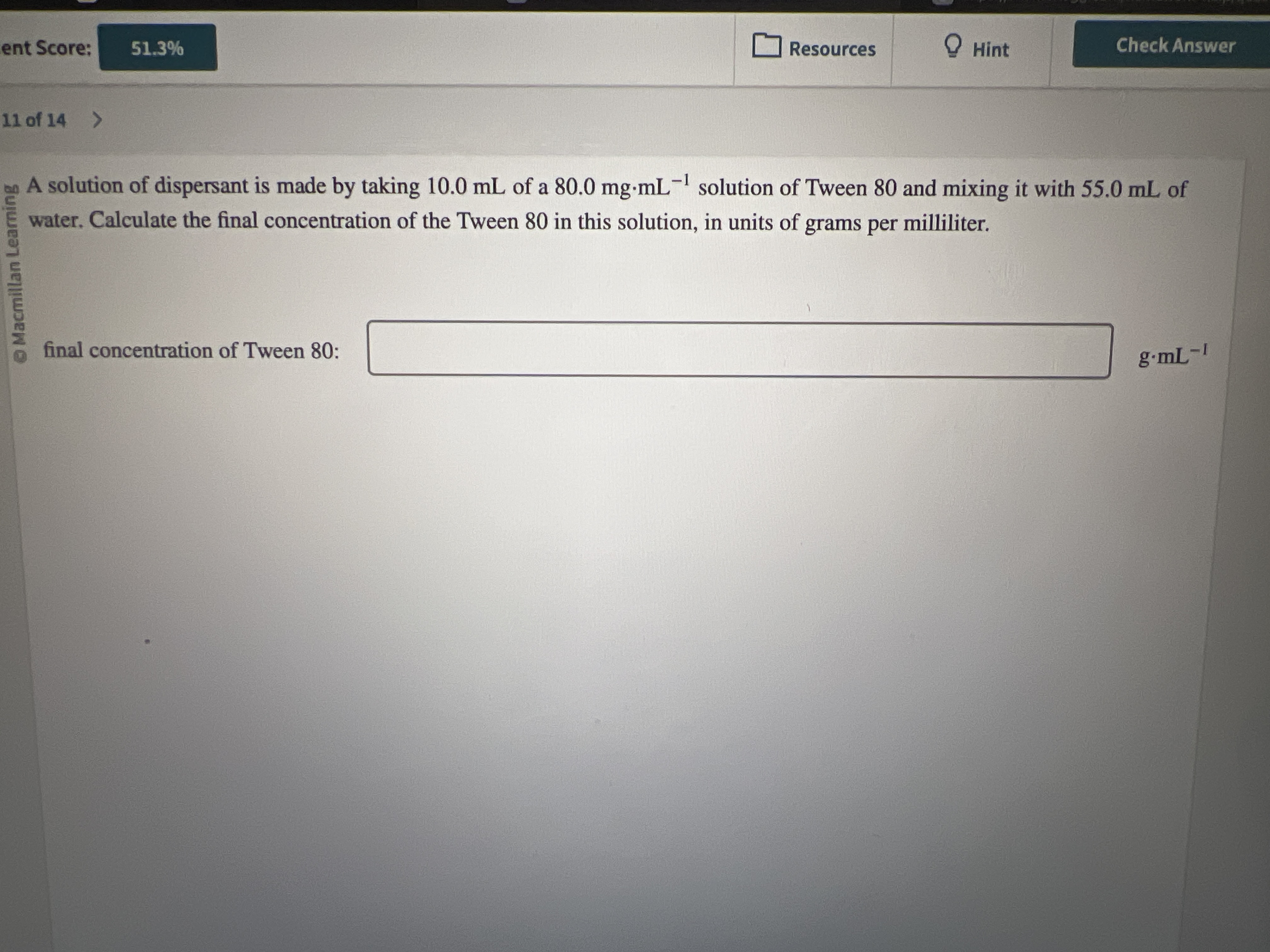 Solved A solution of dispersant is made by taking 10.0mL ﻿of | Chegg.com