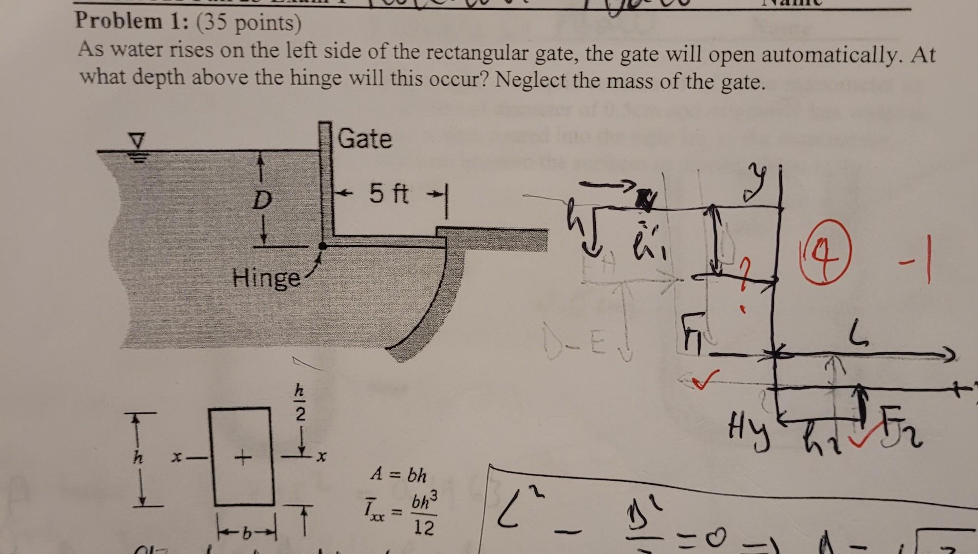 Solved Problem 1: (35 points) As water rises on the left | Chegg.com