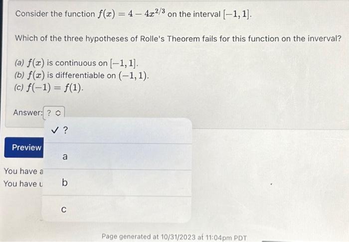 Solved Consider the function f(x)=4−4x2/3 on the interval | Chegg.com