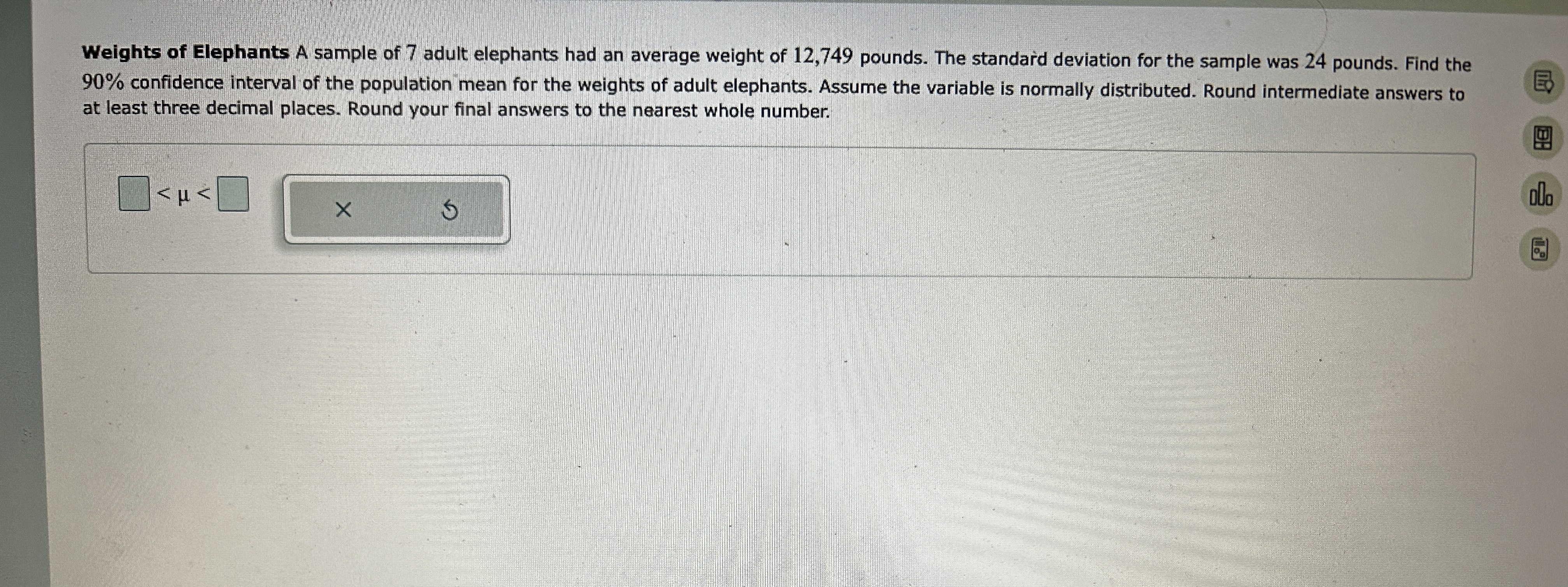 Solved Weights of Elephants A sample of 7 ﻿adult elephants | Chegg.com