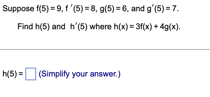 Solved h(5)=, (Simplify your answer.) | Chegg.com