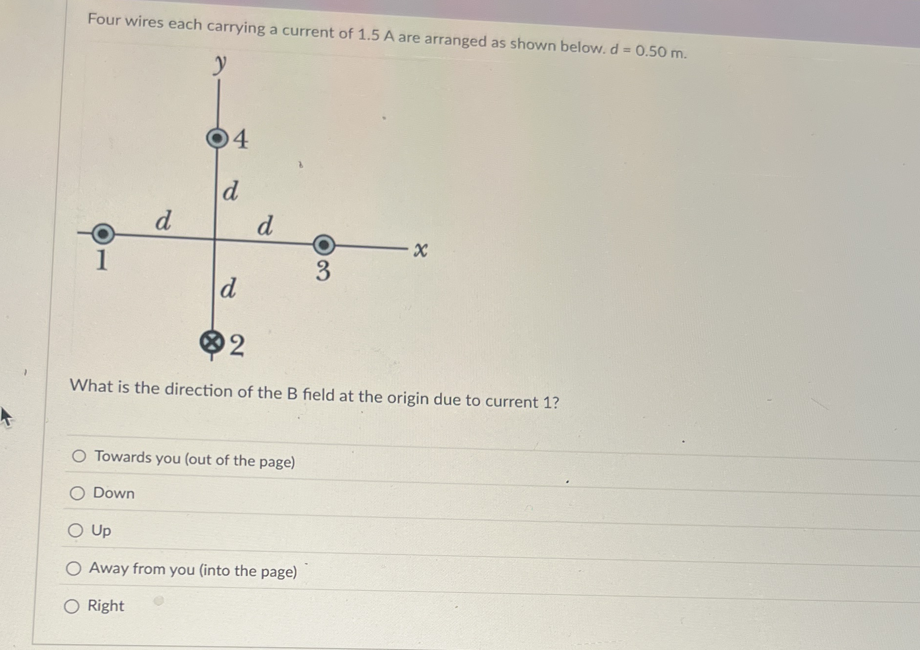 Solved Four wires each carrying a current of 1.5 ﻿A are | Chegg.com