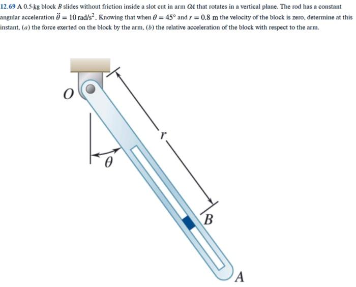 Solved 12.69 A0.5 kg block B slides without friction inside | Chegg.com