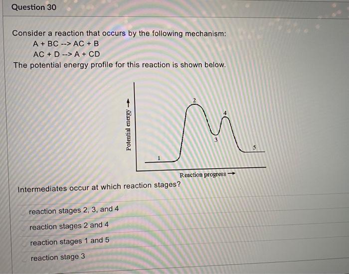 Solved Question 30 Consider a reaction that occurs by the | Chegg.com