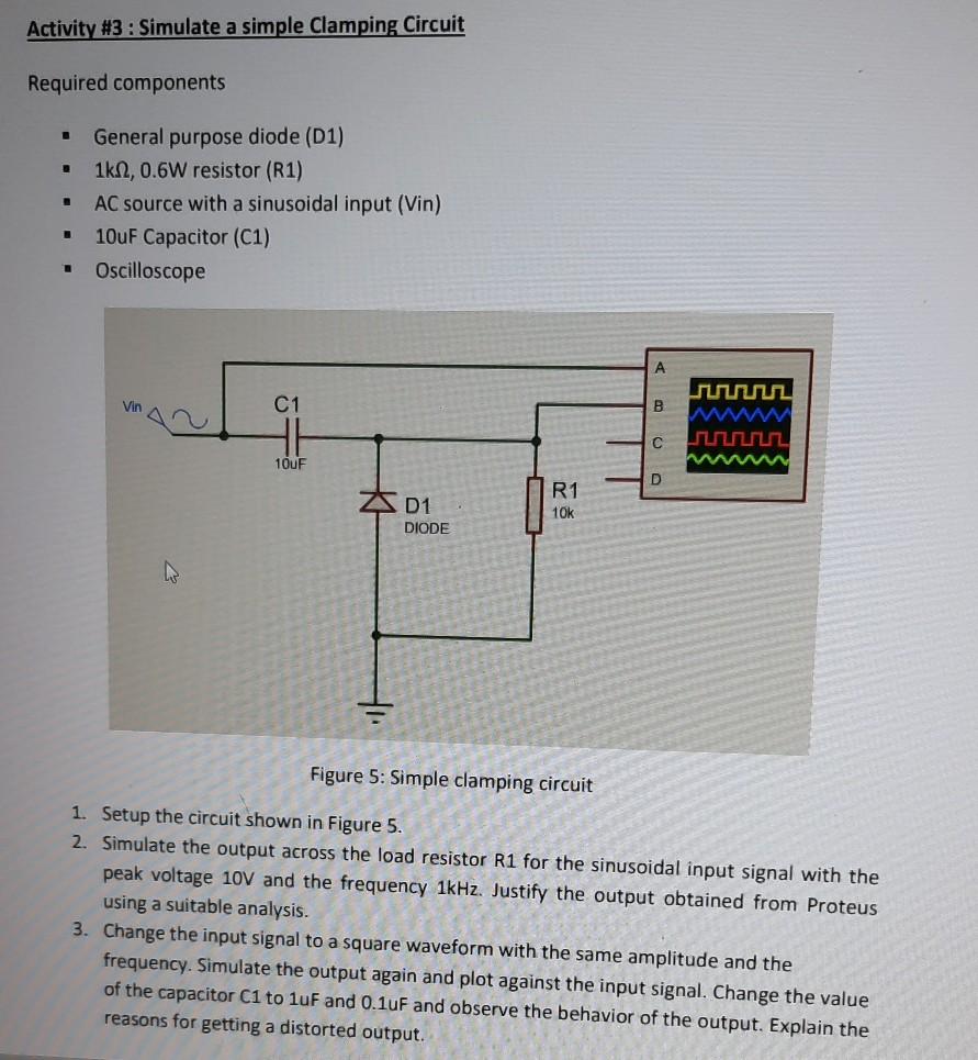 Solved Activity #3 : Simulate a simple Clamping Circuit | Chegg.com