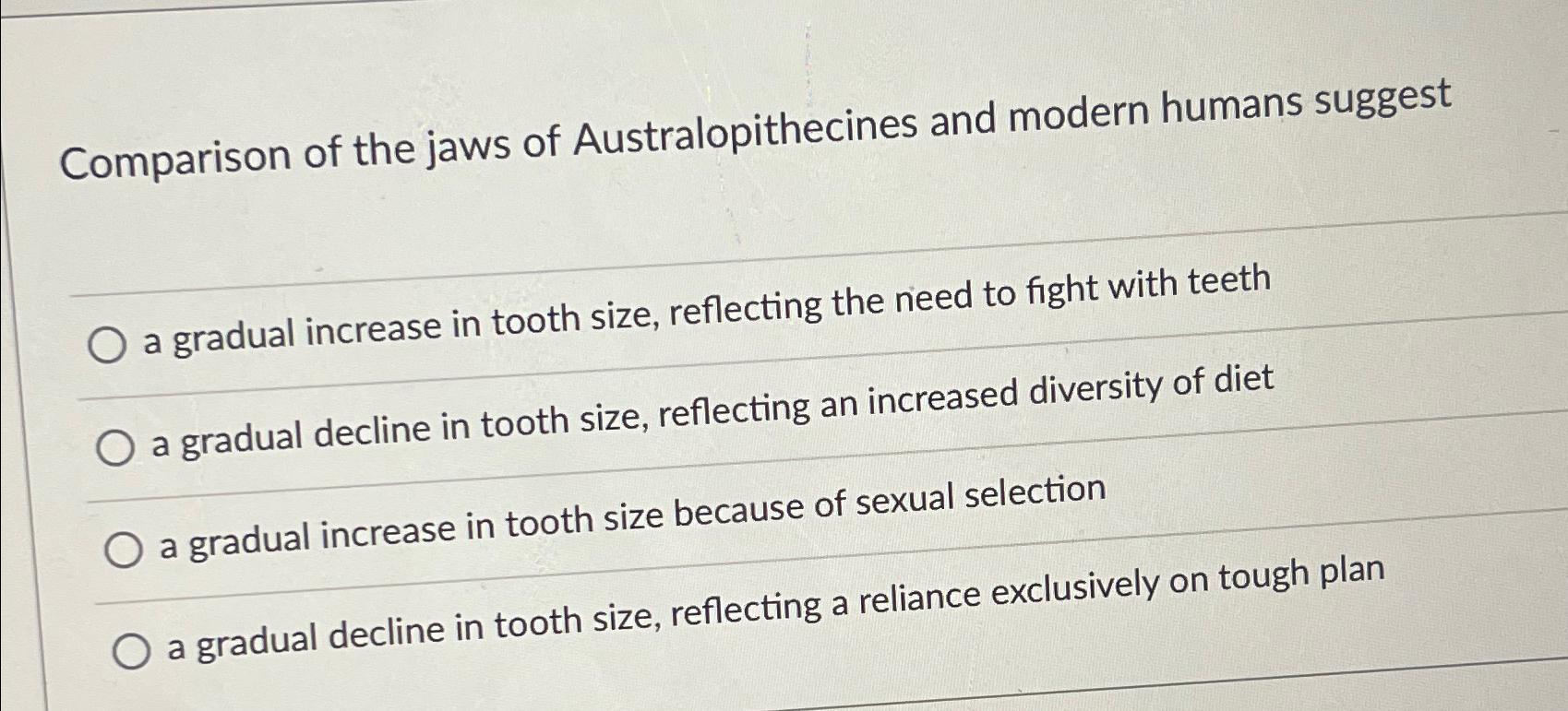 Solved Comparison of the jaws of Australopithecines and | Chegg.com