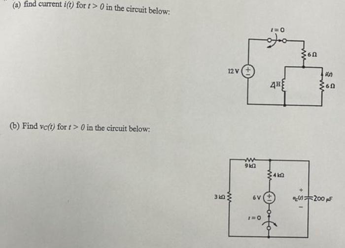 Solved (a) find current i(t) for t>0 in the circuit below: | Chegg.com
