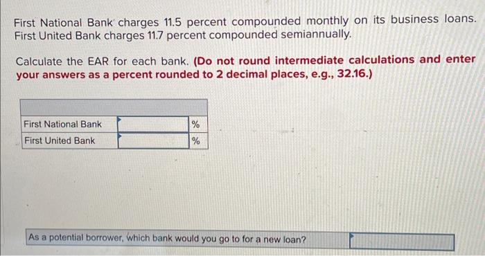 Solved First National Bank charges 11.5 percent compounded | Chegg.com