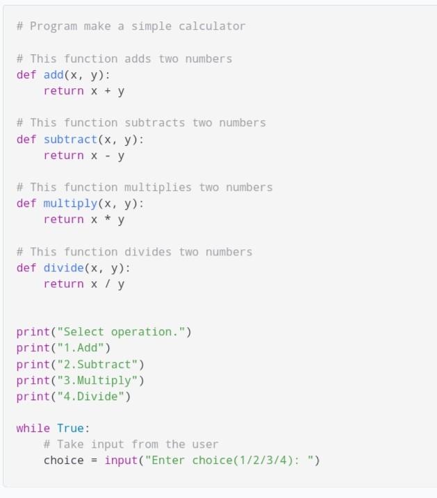 Solved # Program make a simple calculator # This function | Chegg.com