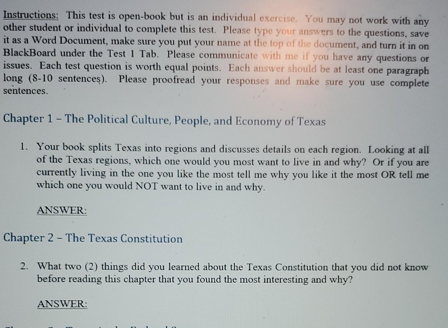 Instructions: This test is open-book but is an | Chegg.com