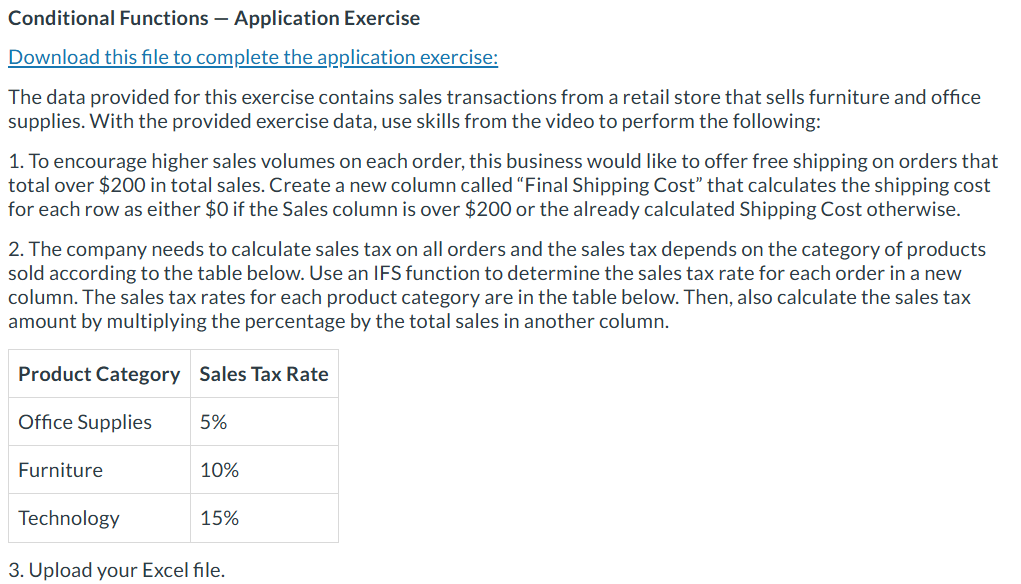Solved Conditional Functions - ﻿Application ExerciseDownload | Chegg.com