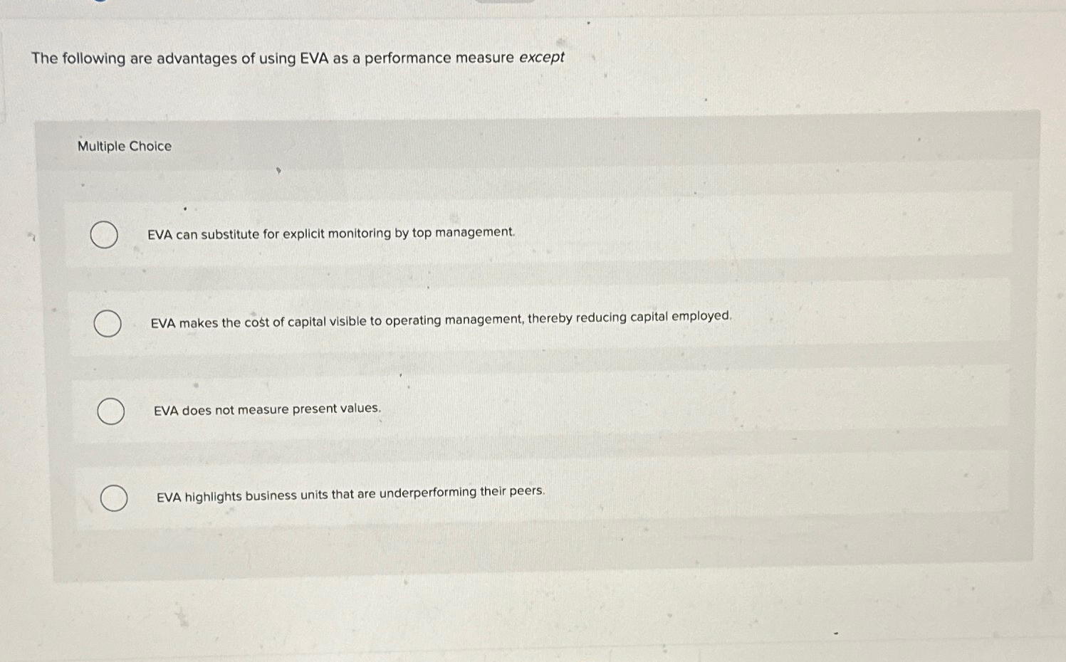 Solved The following are advantages of using EVA as a | Chegg.com