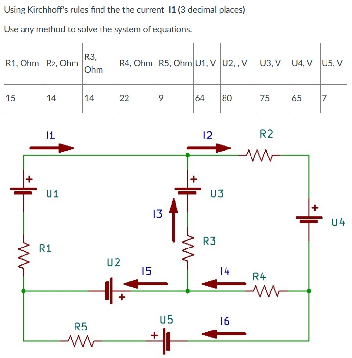 Solved Using Kirchhoff's rules find the the current I1 (3 | Chegg.com