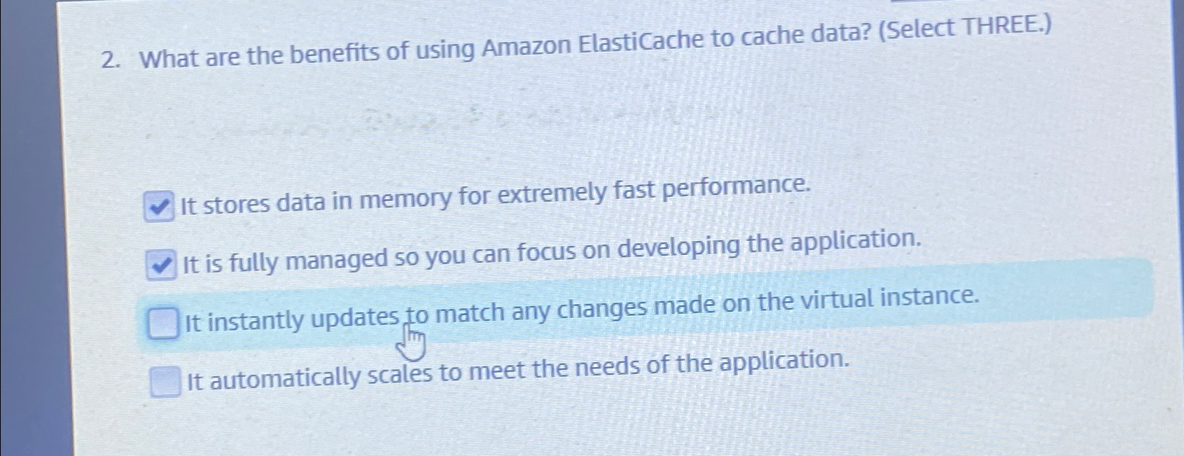 Solved What are the benefits of using Amazon ElastiCache to | Chegg.com