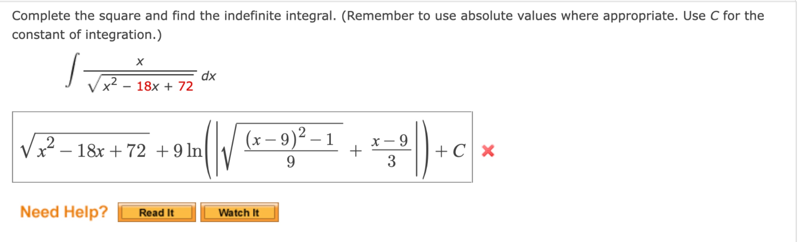 Solved Complete the square and find the indefinite integral. | Chegg.com