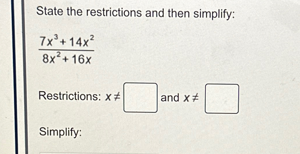 Solved State the restrictions and then | Chegg.com