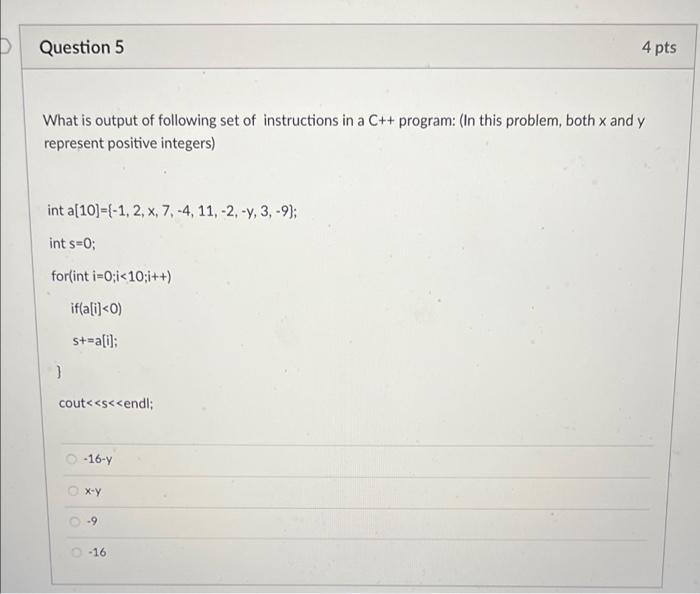 Solved Question 5 4 pts What is output of following set of | Chegg.com Solved Question 5 4 pts What is output of following set of | Chegg.com