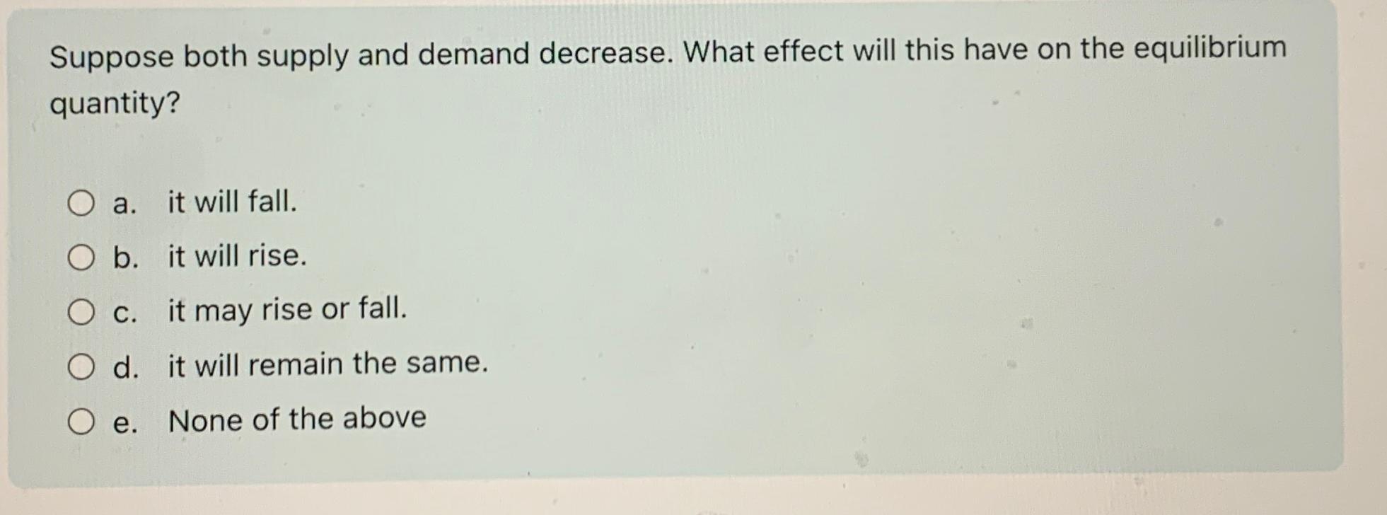 Solved Suppose both supply and demand decrease. What effect | Chegg.com