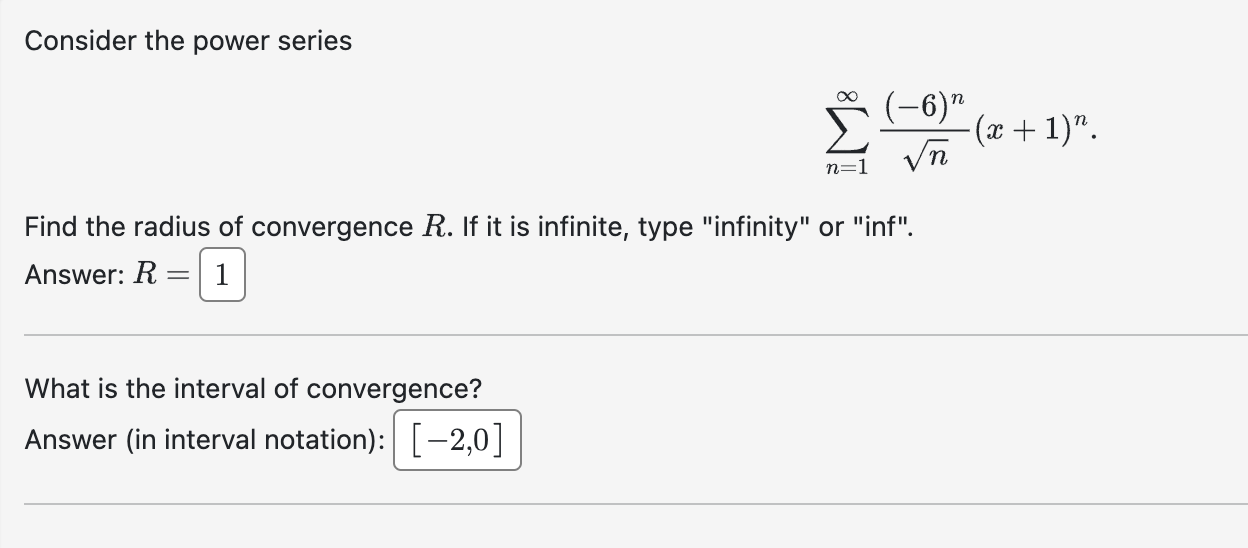 Solved Consider the power series∑n=1∞(-6)nn2(x+1)n.Find the | Chegg.com