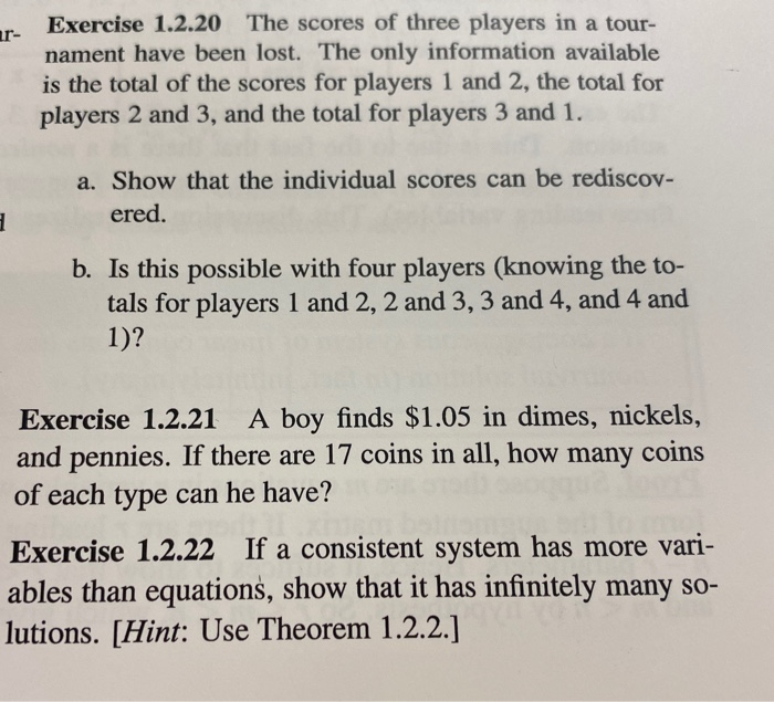 Solved Exercise 1.2.20 The scores of three players in a | Chegg.com