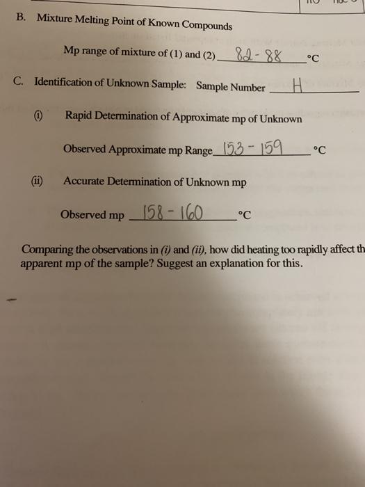 Solved B. Mixture Melting Point of Known Compounds Mp range | Chegg.com