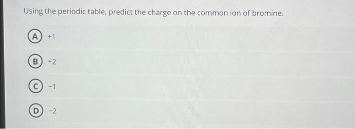 Solved Using the periodic table, predict the charge on the | Chegg.com