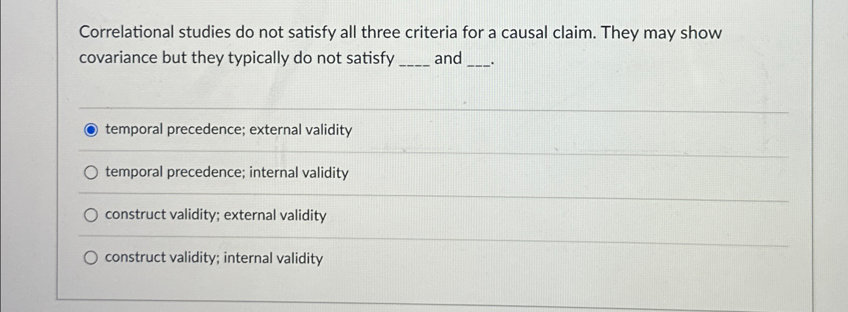 Solved Correlational studies do not satisfy all three | Chegg.com