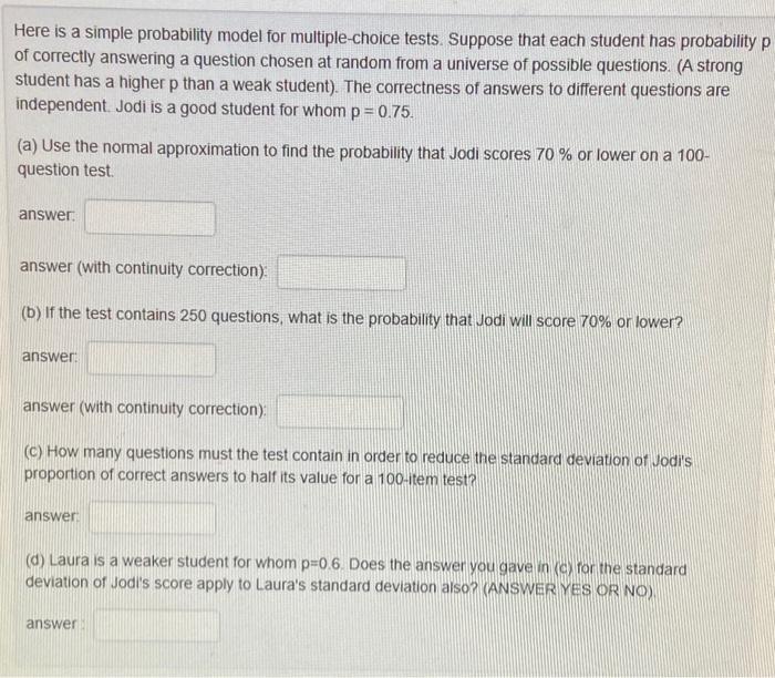Solved Here is a simple probability model for | Chegg.com