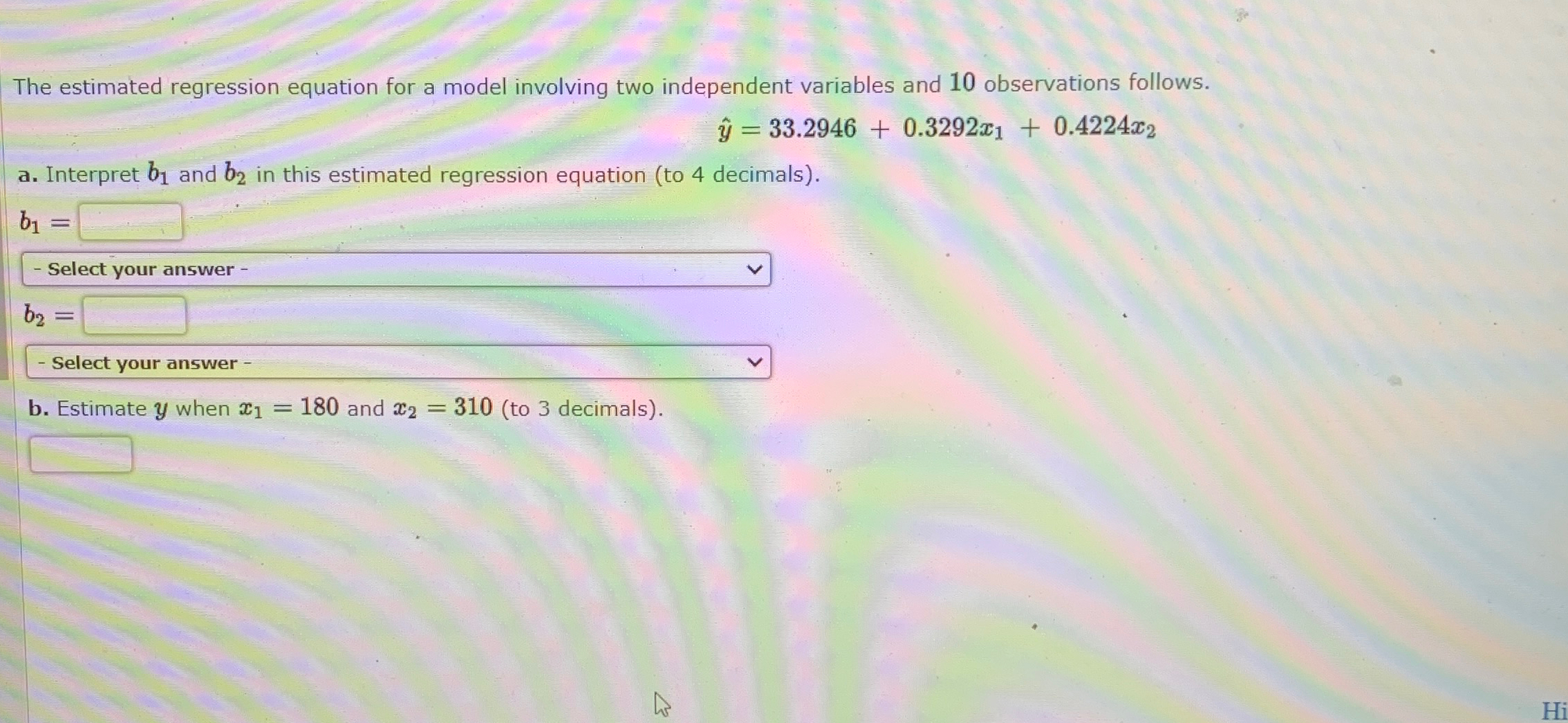 Solved The estimated regression equation for a model | Chegg.com