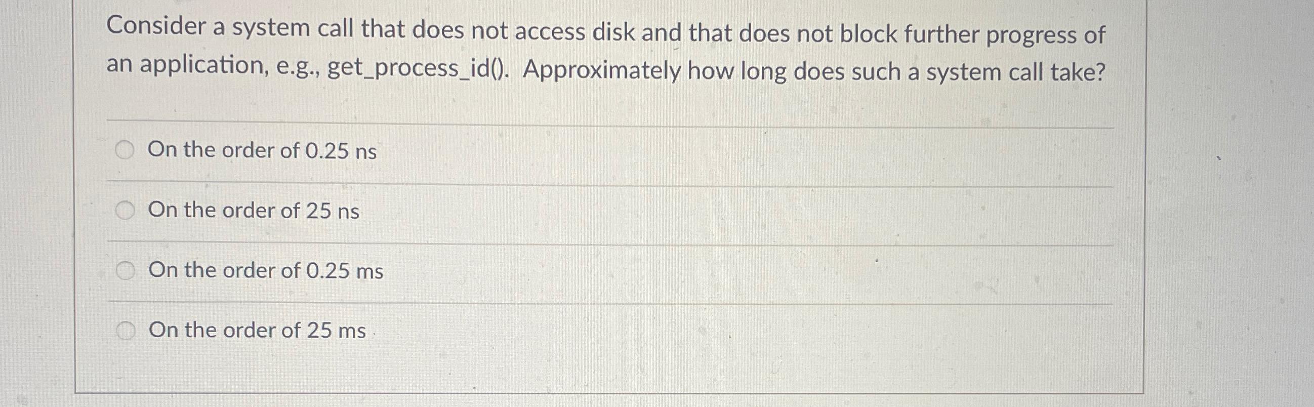 Solved Consider a system call that does not access disk and | Chegg.com