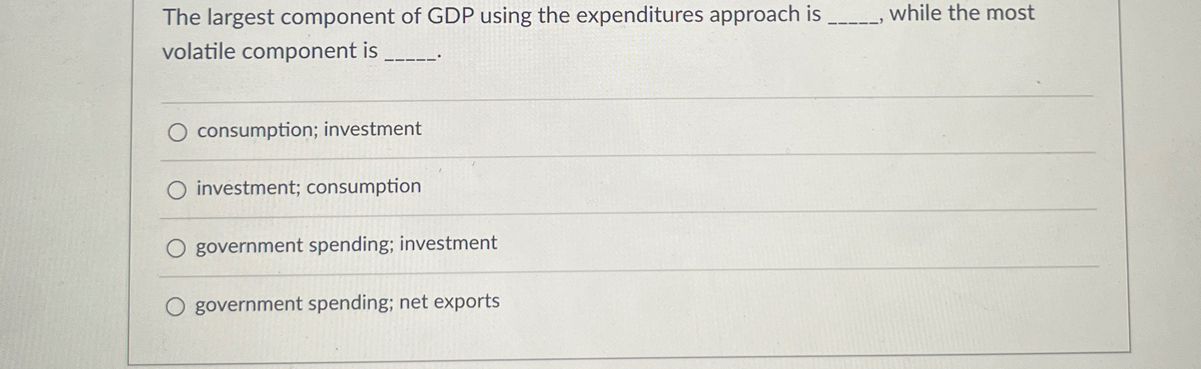 Solved The largest component of GDP using the expenditures | Chegg.com