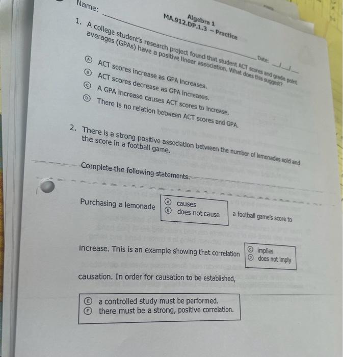 Solved ACT scores increase as GPA increases. ACT scores | Chegg.com