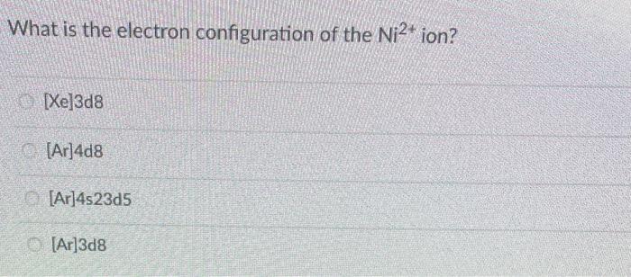 Solved What is the electron configuration of the Ni2+ ion? [ | Chegg.com