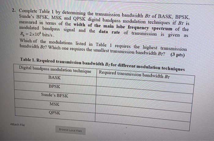 Solved 2. Complete Table 1 by determining the transmission | Chegg.com