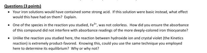 Solved Questions ( 3 points) - Your iron solutions would | Chegg.com