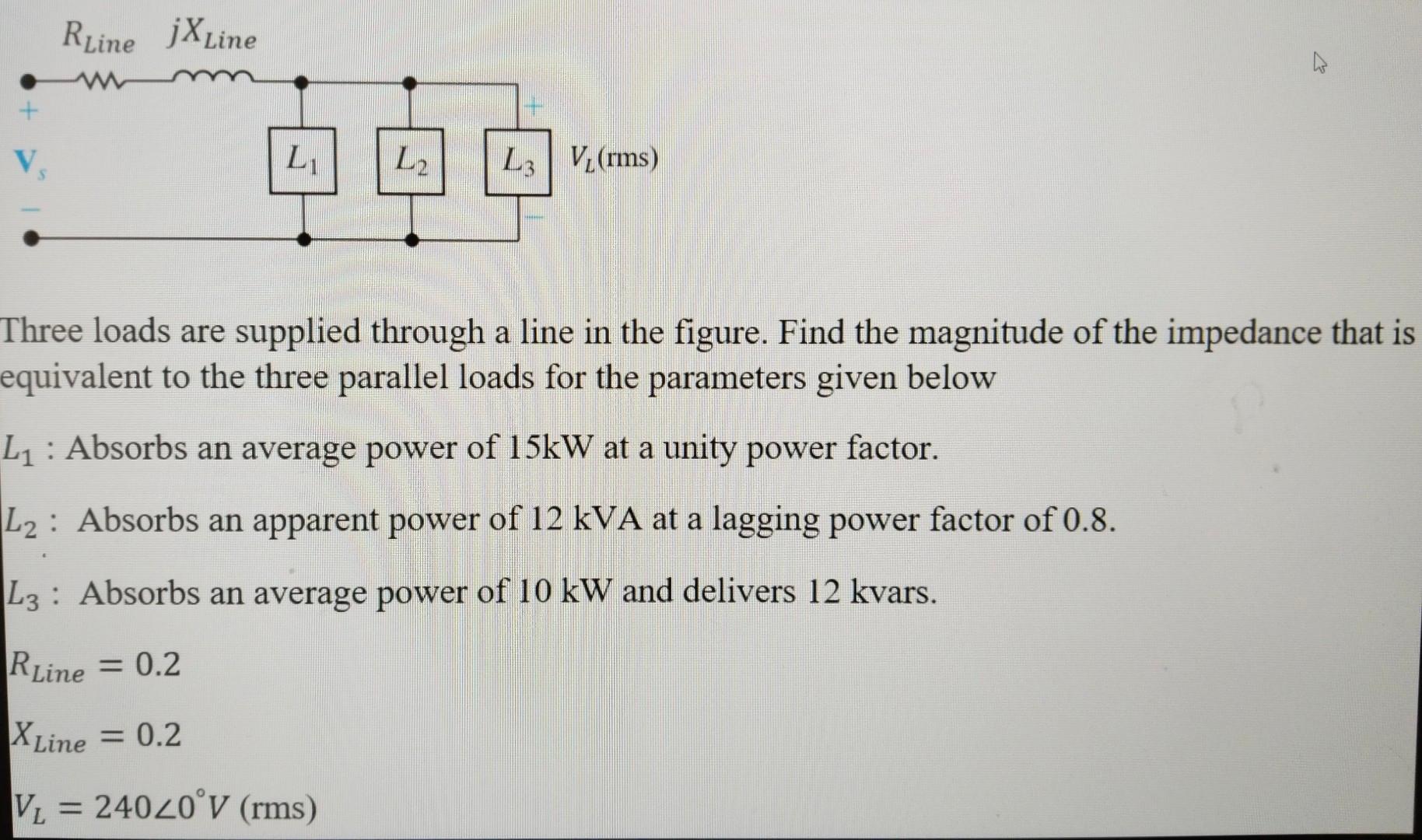 Solved Three loads are supplied through a line in the | Chegg.com