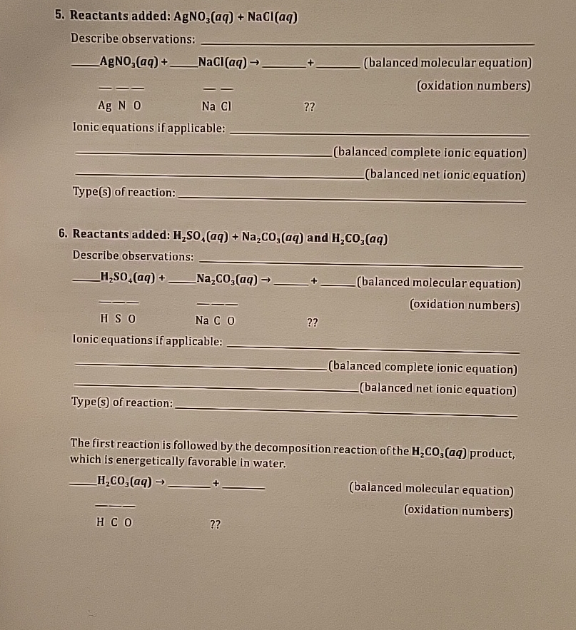 Solved Reactants added: AgNO3(aq)+NaCl(aq)Describe | Chegg.com