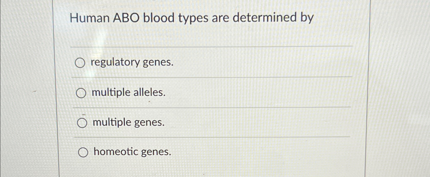 Solved Human ABO blood types are determined byregulatory | Chegg.com