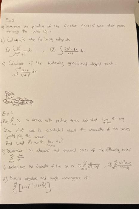 Solved Ex2 Determine the primitive of the function for sinx | Chegg.com