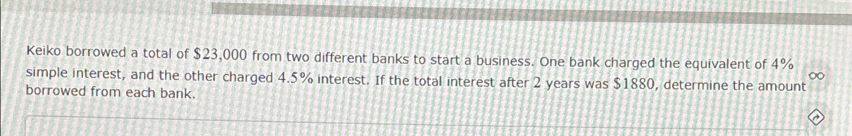 Solved Keiko borrowed a total of $23,000 ﻿from two different | Chegg.com