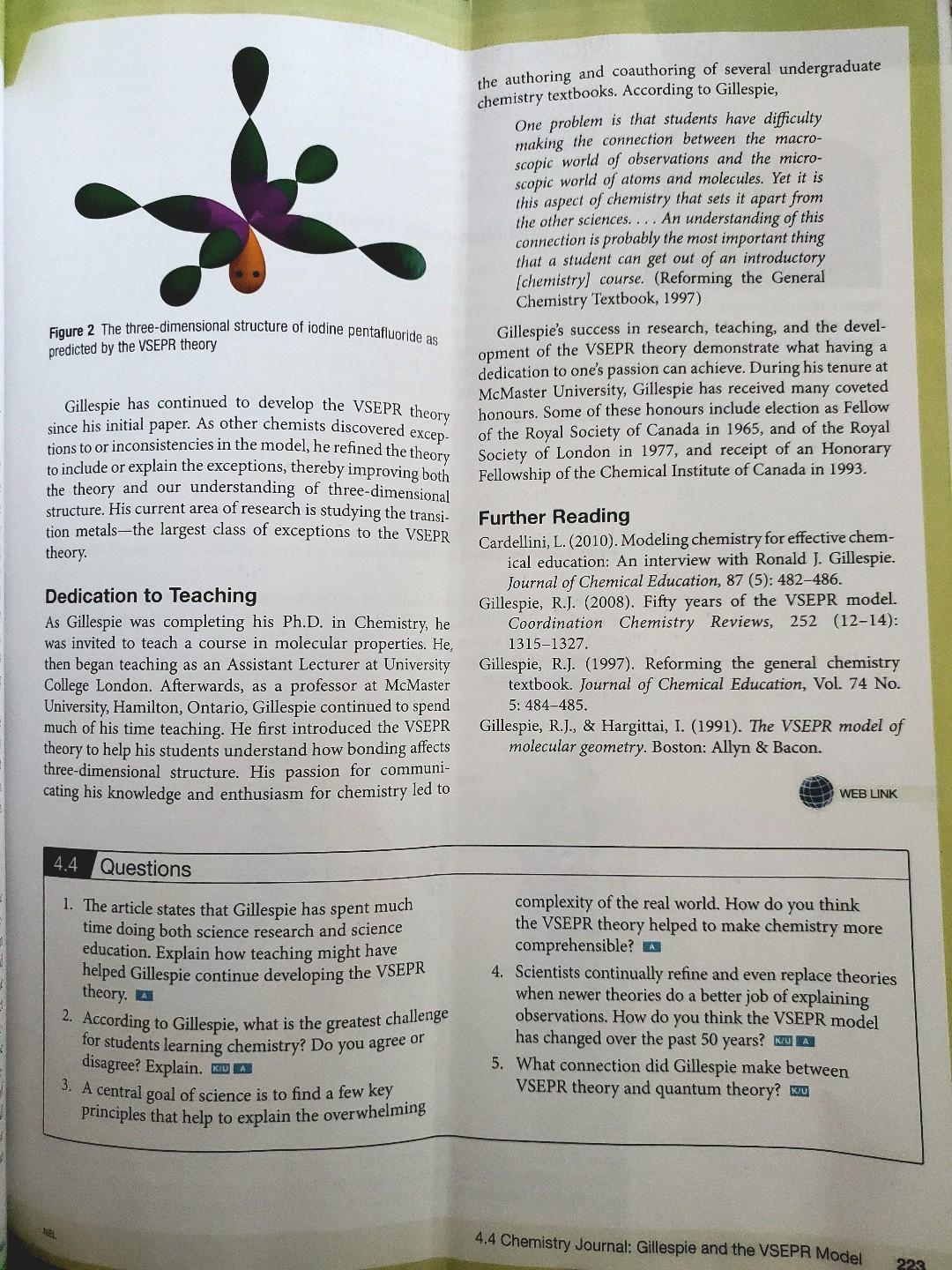 Solved Please read the Gillespie and the VSEPR model, and | Chegg.com