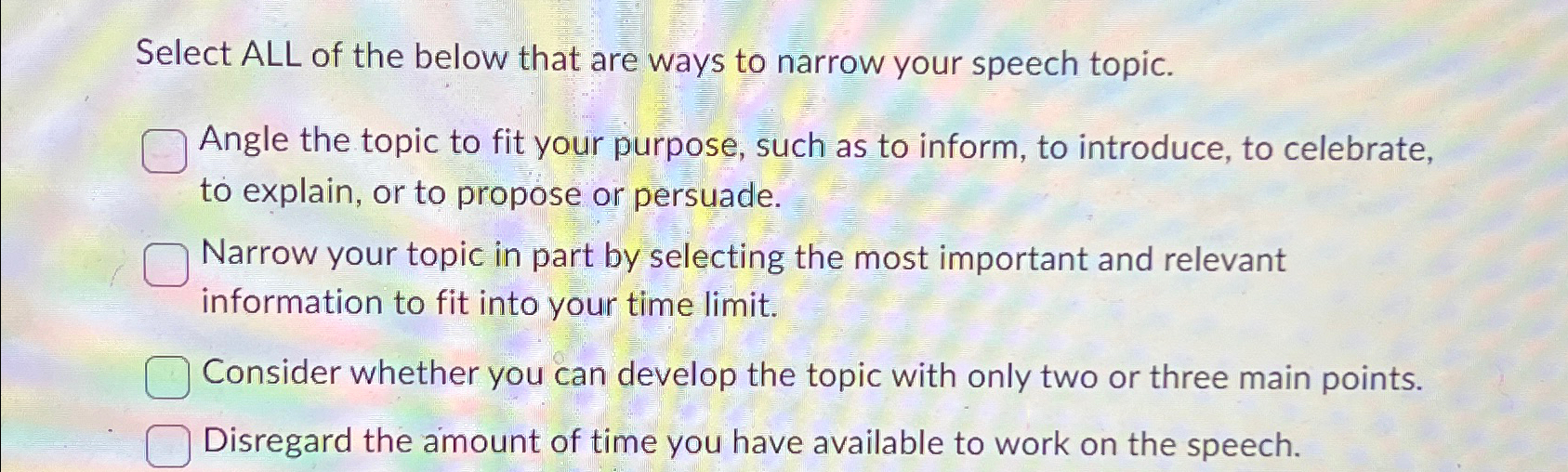 Solved Select ALL of the below that are ways to narrow your | Chegg.com