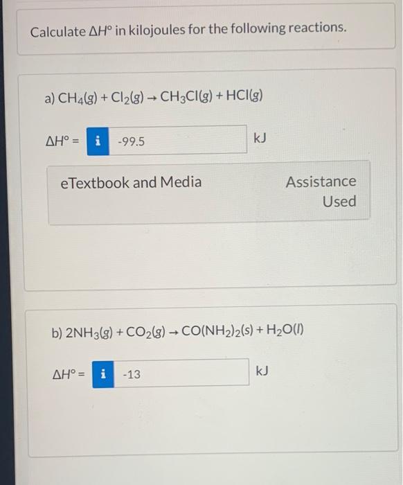 Solved Calculate ΔH∘ in kilojoules for the following | Chegg.com